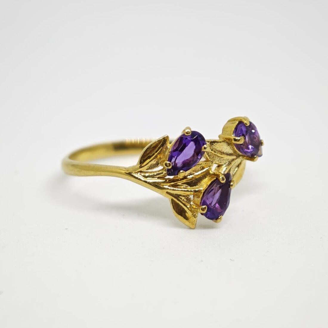 Floral Natural Amethyst Ring for Women – 925 Sterling Silver Plated ...